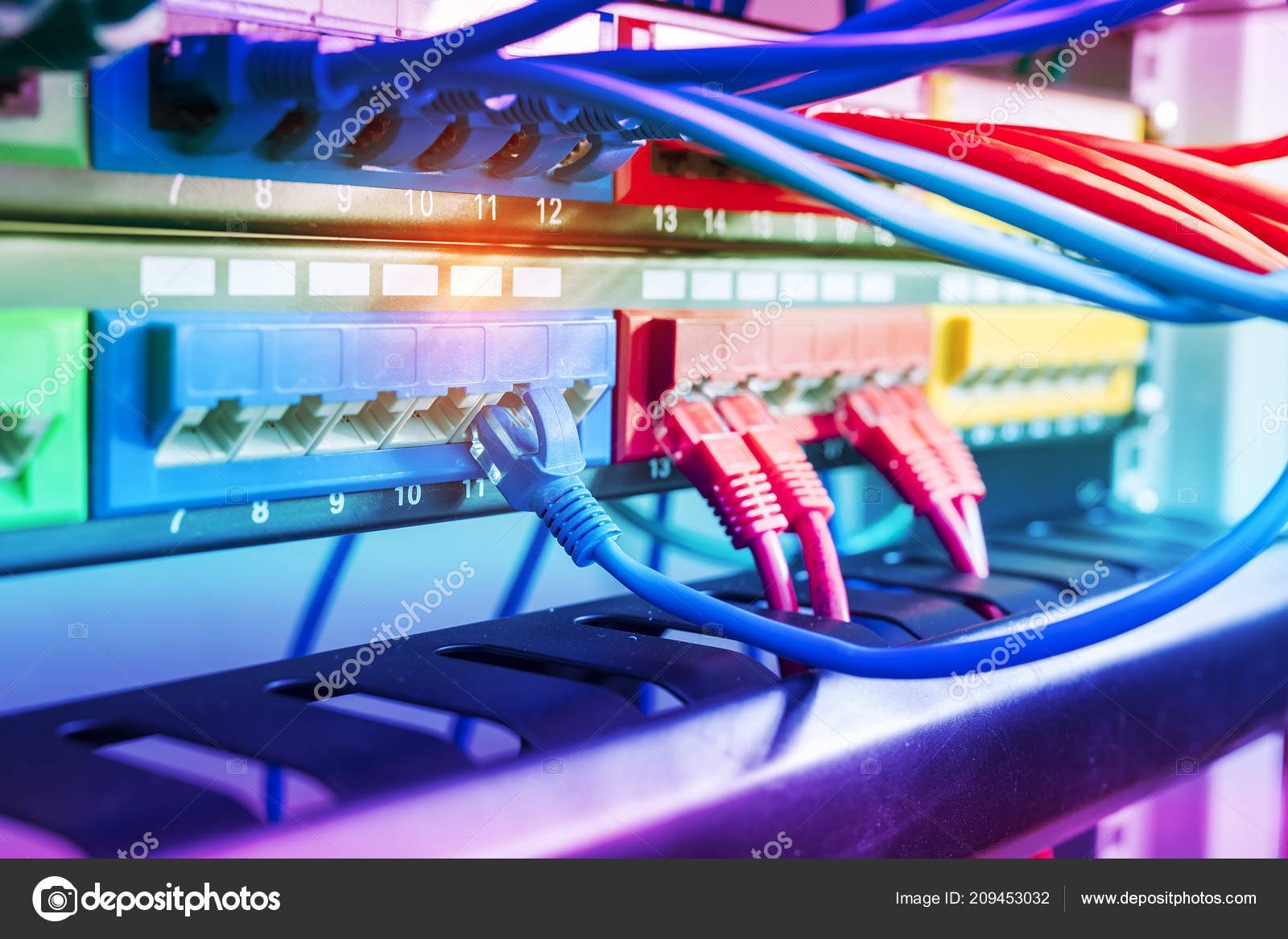 Network Cables Hub Closeup Fiber Optical Background Stock Photo by ...