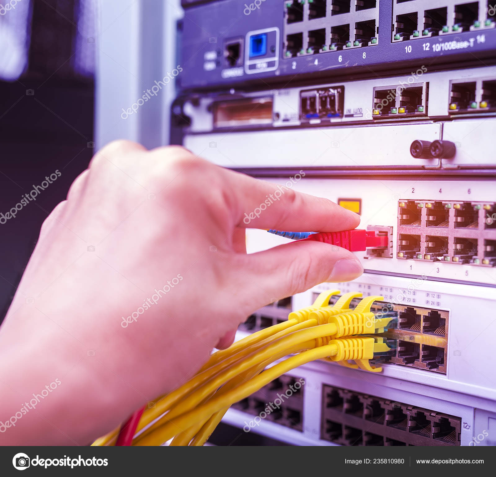 Hand Network Cables Connected Servers Datacenter — Stock Photo ...
