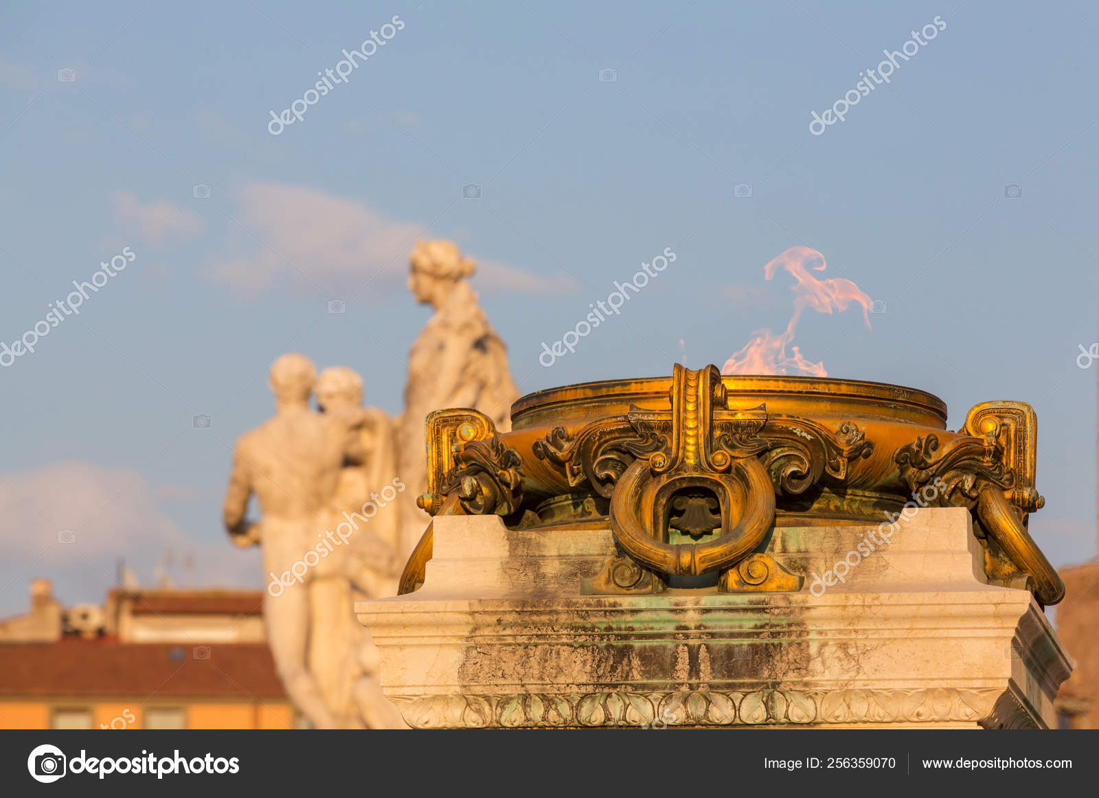 Altar Burning Fire Front Old Ancient Building Rome City Italy Stock ...