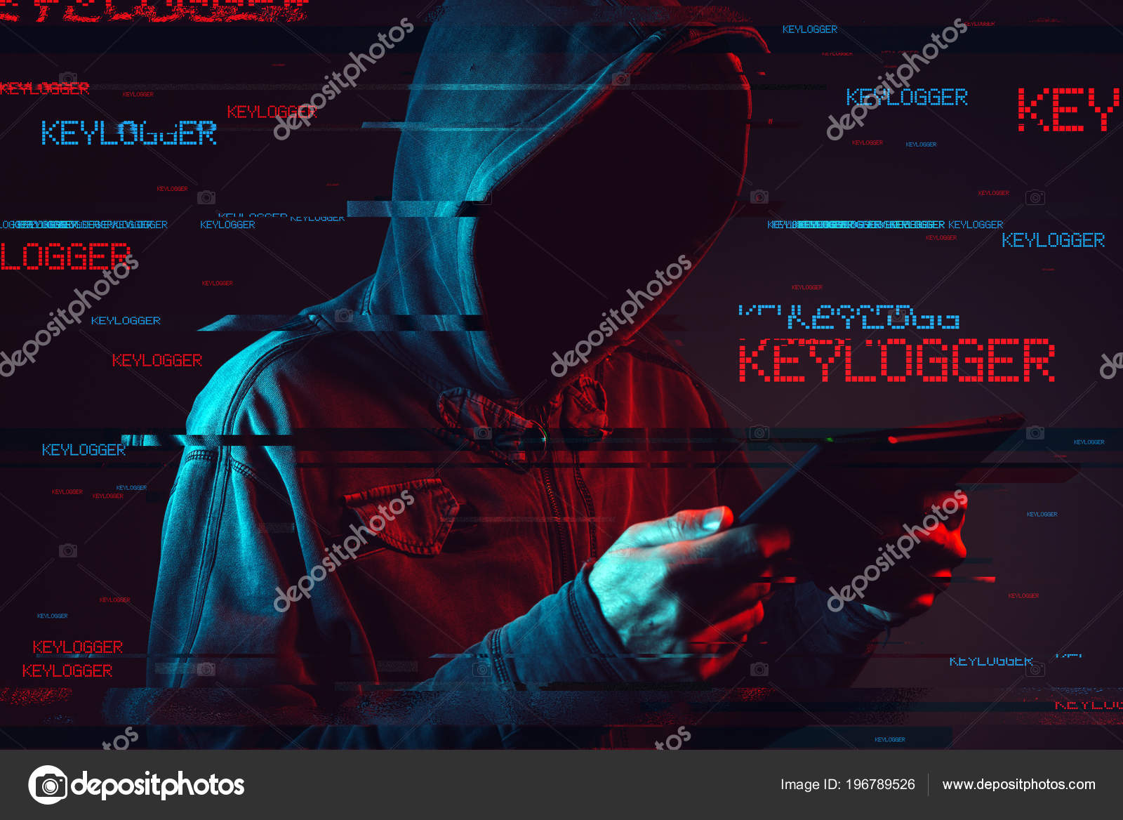 Keylogger Concept Male Person Using Tablet Computer Low Key Red Stock ...
