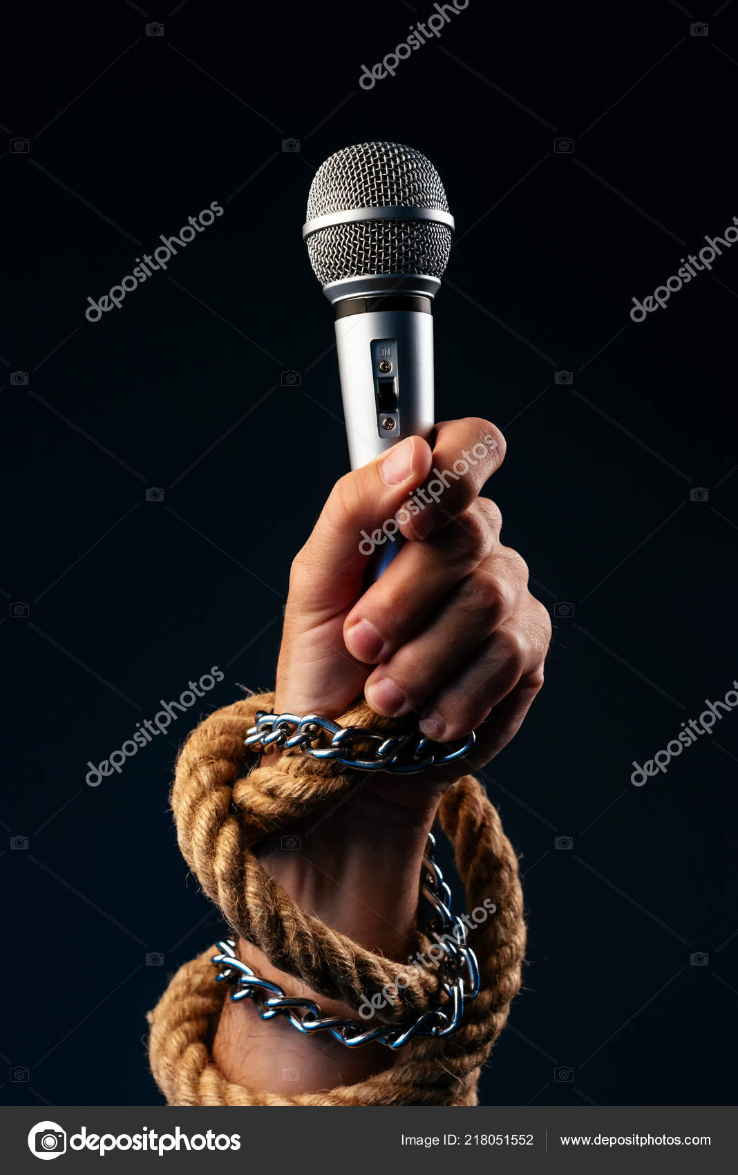 Freedom Press Journalism Conceptual Image Microphone Male Hand Tied