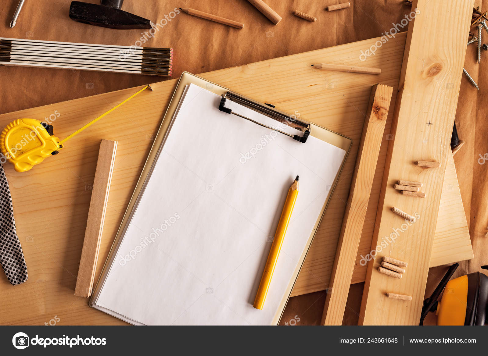 Mock Template Clipboard Note Paper Copy Space Woodwork Carpentry ...