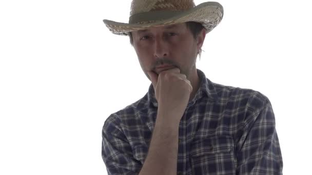 Portrait Thoughtful Farmer Contemplative Pose Hand His Chin Footage ...