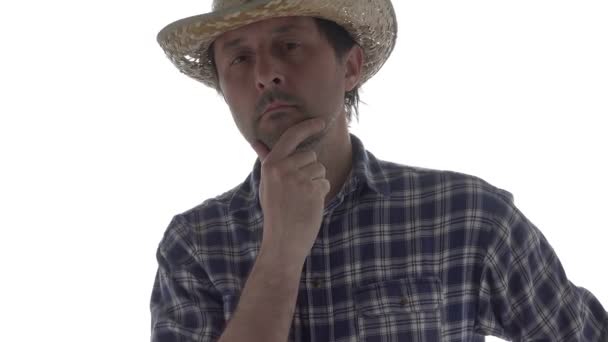 Portrait Thoughtful Farmer Contemplative Pose Hand His Chin Footage ...