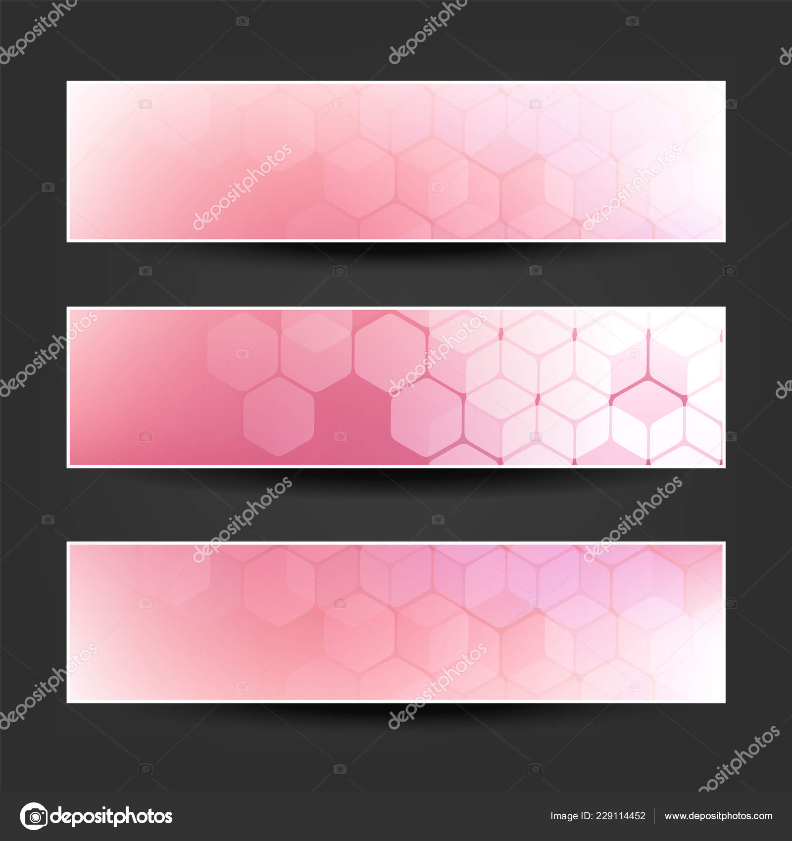 Set of Pink, Claret and Purple Horizontal Banner Designs with Geometric ...