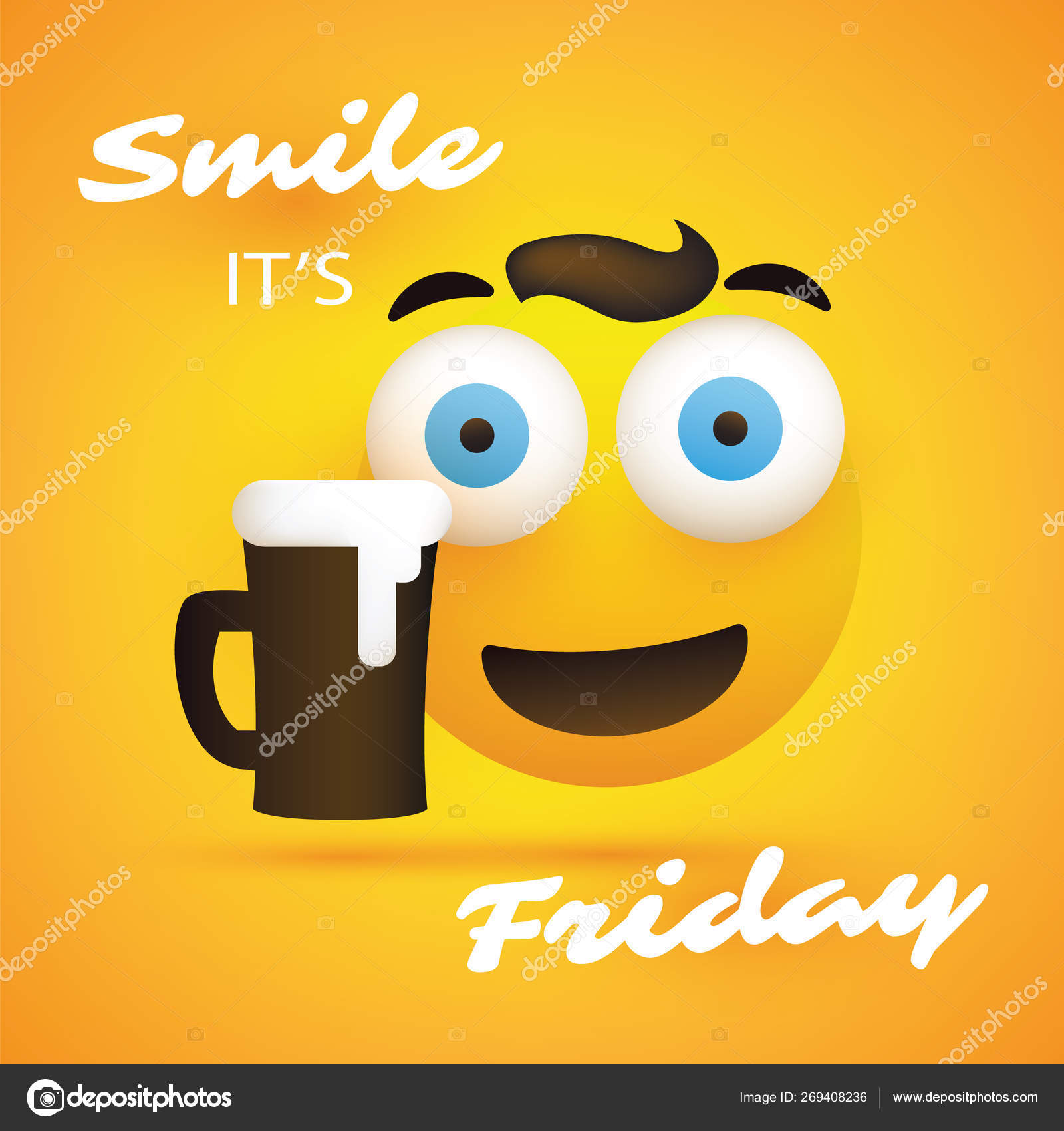 Smile It's Friday Banner Squint Pop Out Eyes Emoji Glass Stock Vector ...