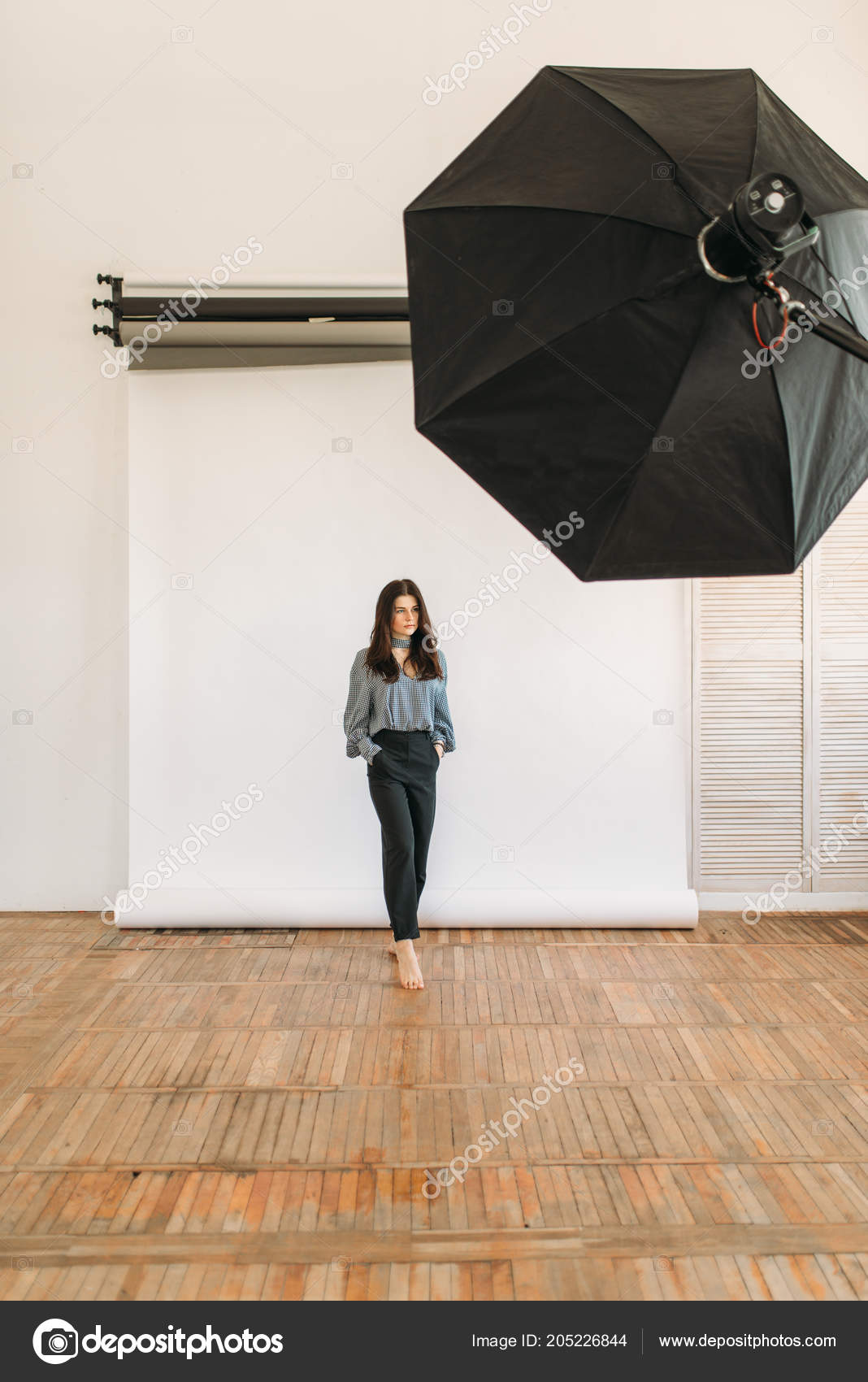 Beautiful Model Poses Photo Studio White Background Lighting Equipment ...