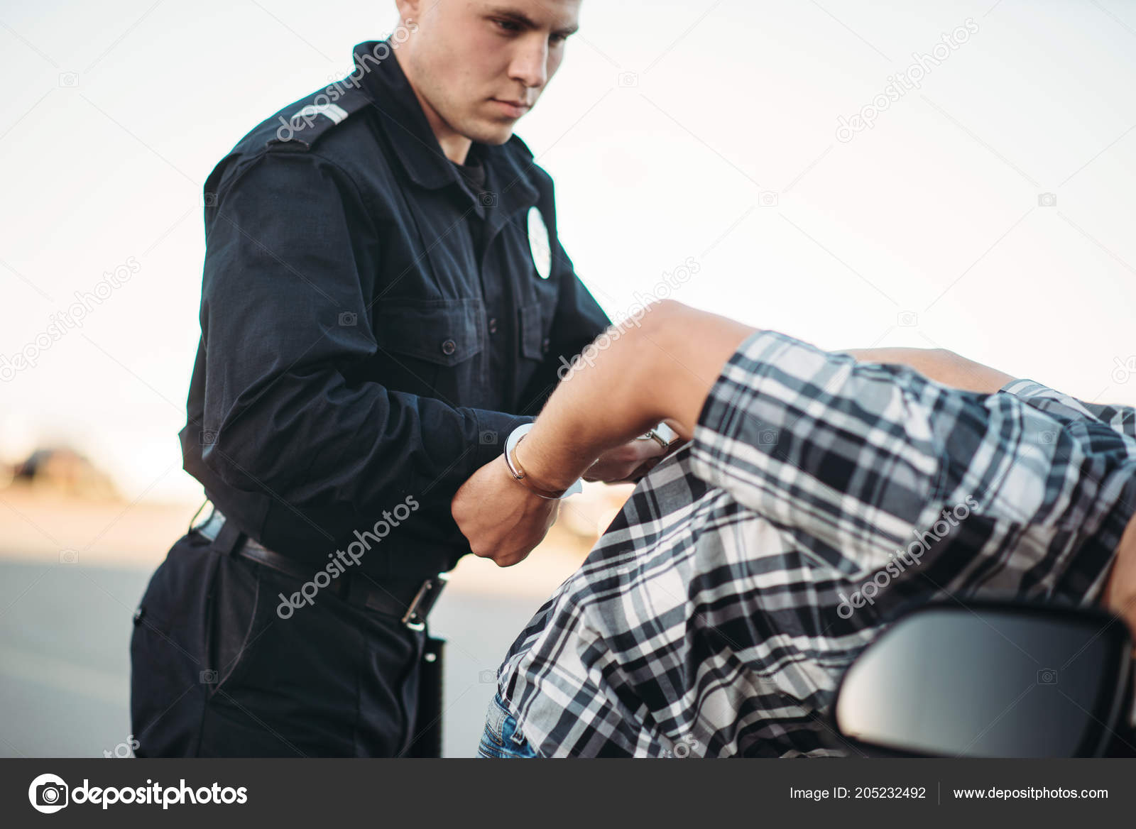 Police Officer Arrests Driver Violator Road Cop Work Law Protection ...