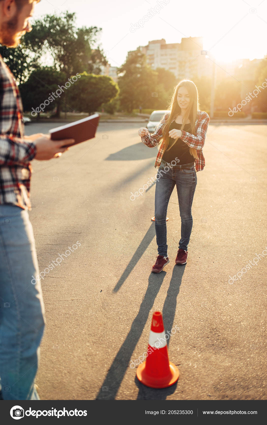 Male Instructor Woman Student Lesson Novice Car Drivers Driving School ...