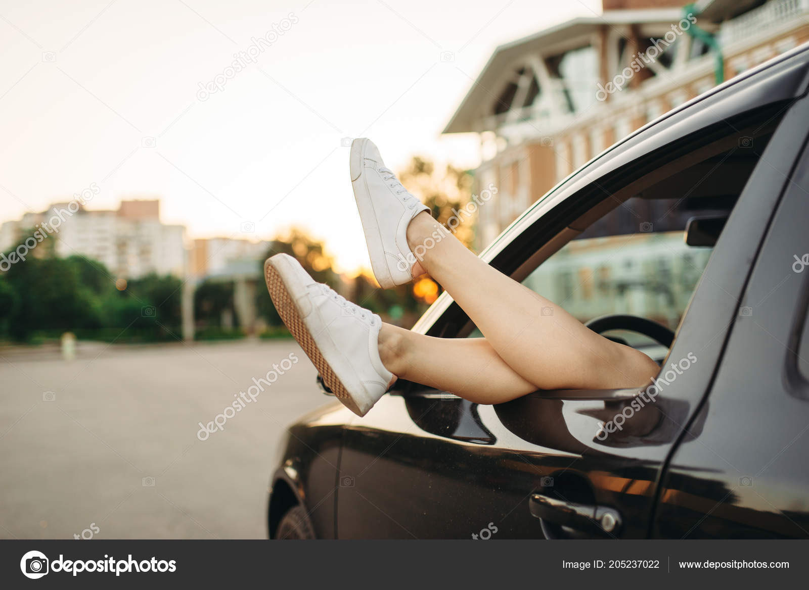 Car Breakdown Concept Female Legs Sticking Out Window Roadside Woman ...