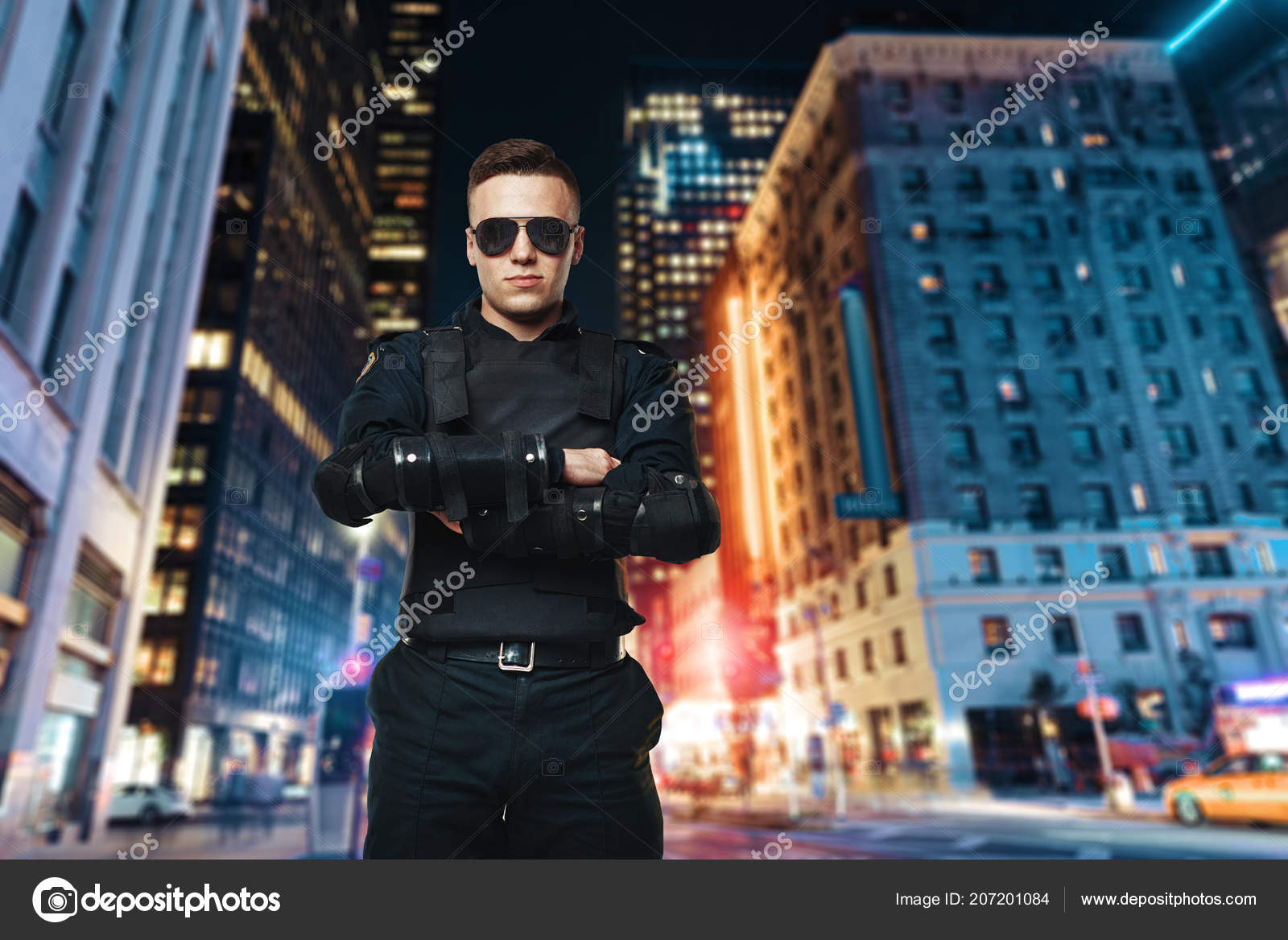 Police Officer Sunglasses Black Uniform Body Armor Night City ...