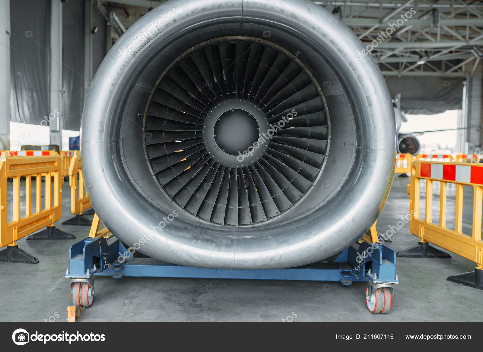 Jet Turbine Blade Closeup Front View Nobody Plane Engine Maintenance ...