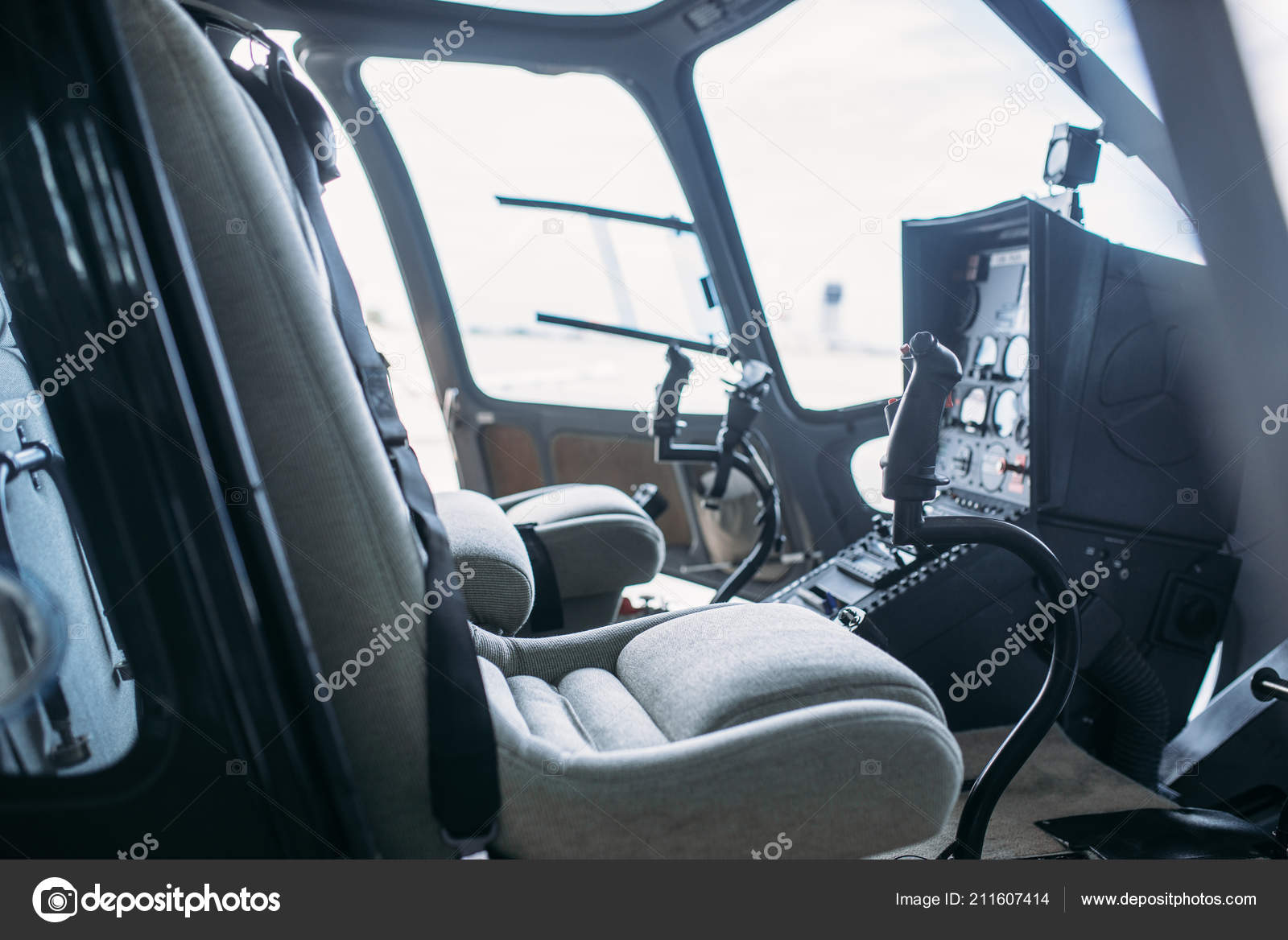 Helicopter Cabin Control Panel Side View Opened Door Nobody Dashboard ...