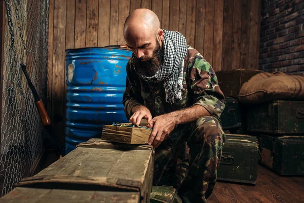 Terrorist Uniform Holds Human Skull Hands Male Mojahed Terrorism Terror ...