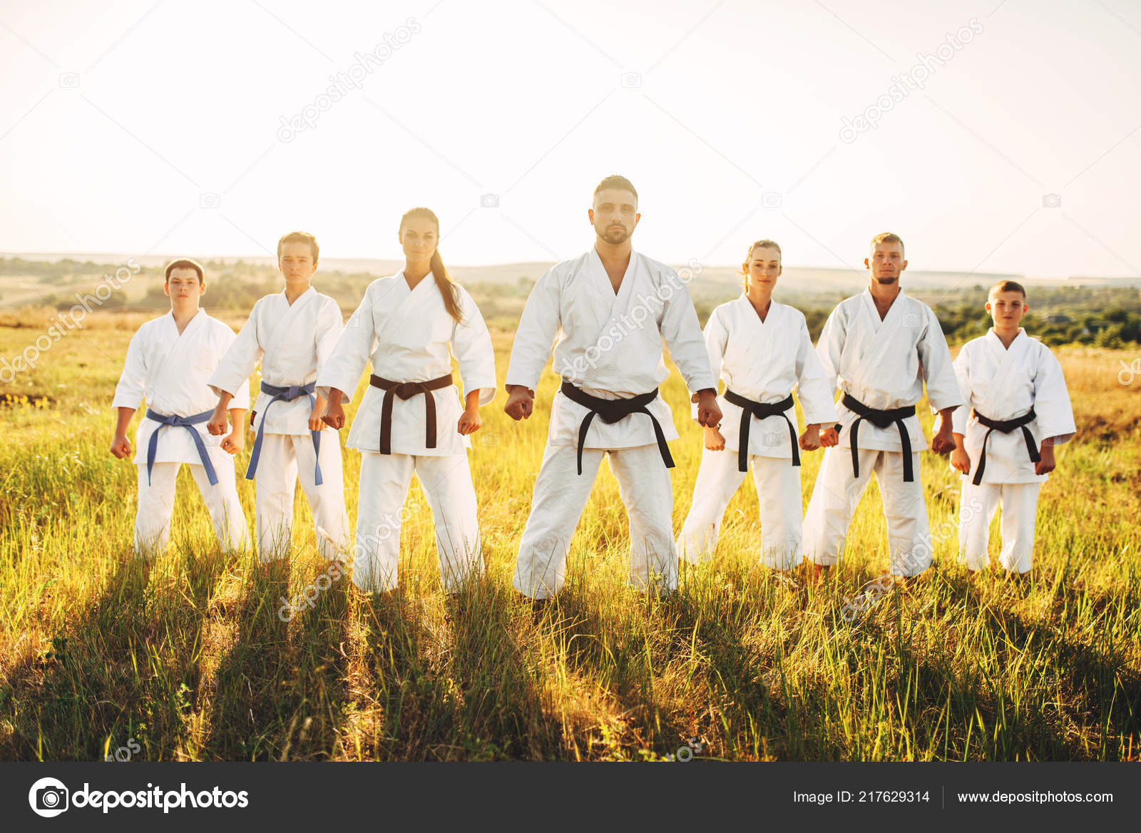 Karate Group White Kimono Workout Summer Field Martial Art Training ...