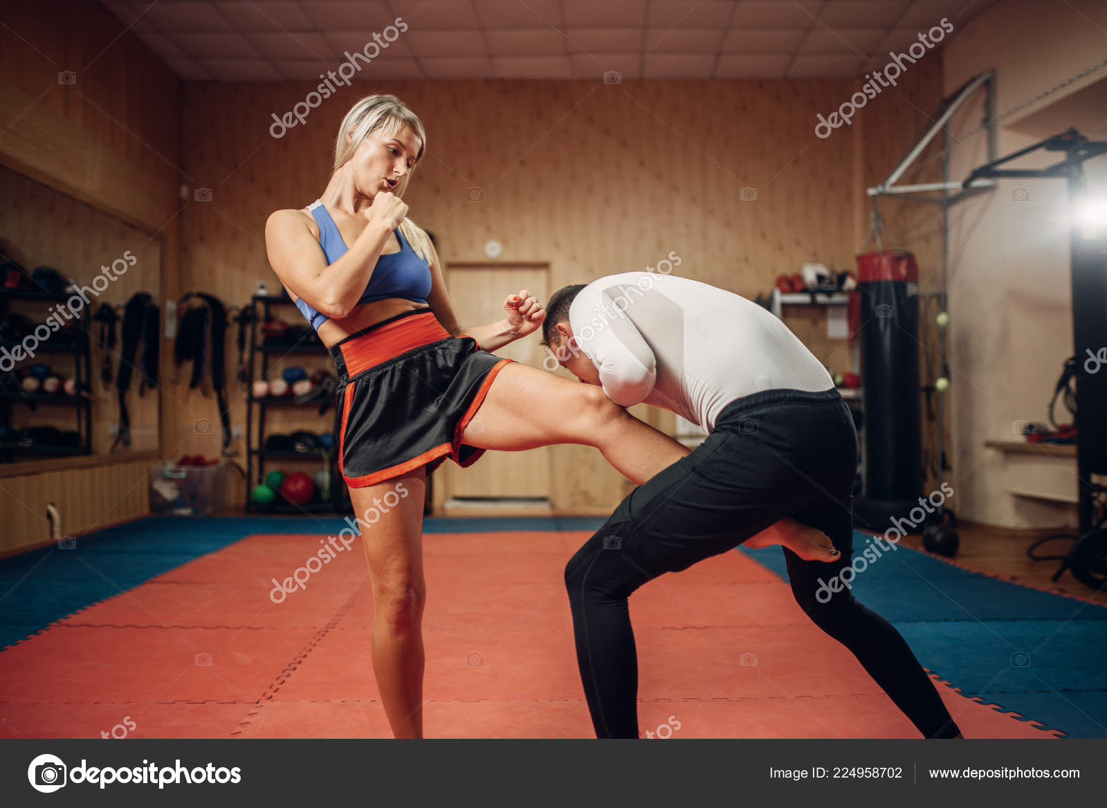 Groin Kicking Woman Barefoot