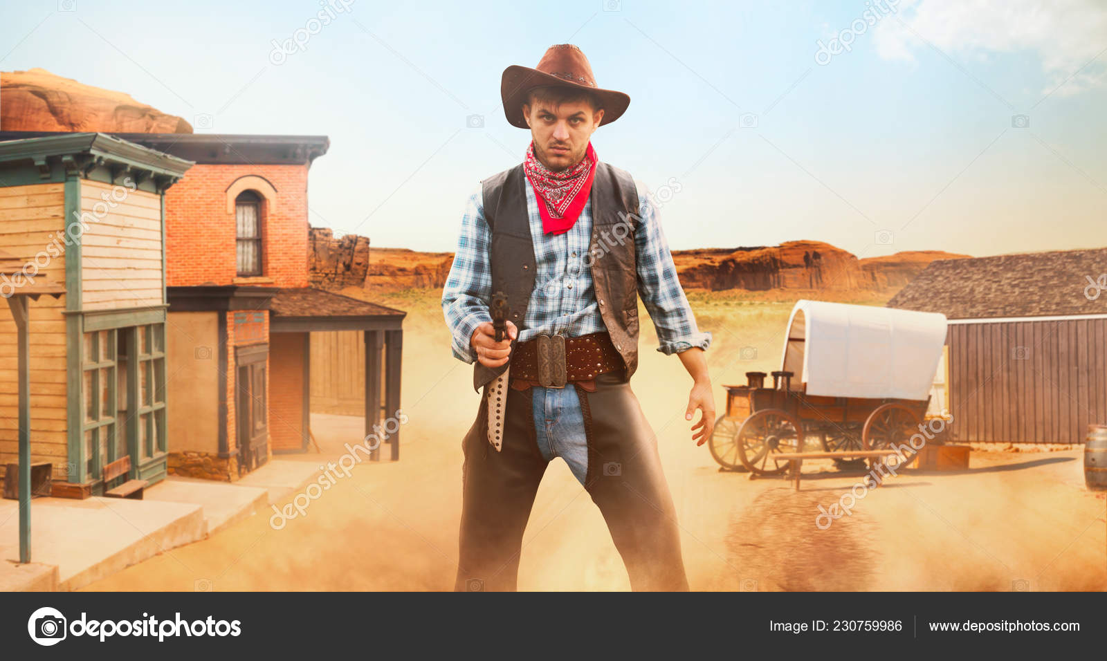 Cowboy Revolver Front View Gunfight Texas Country Western Vintage Male ...