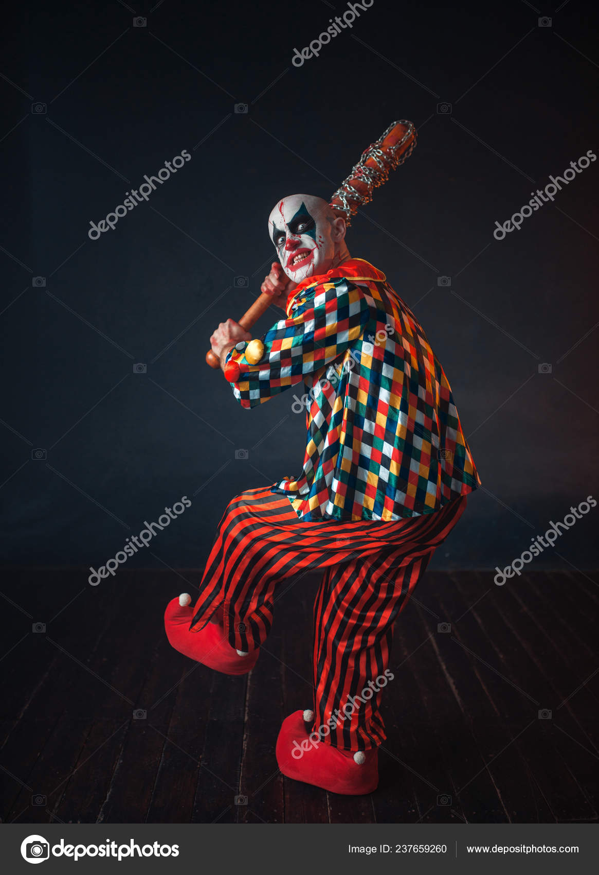 Scary Bloody Clown Reaches Out Baseball Bat Man Makeup Halloween ...