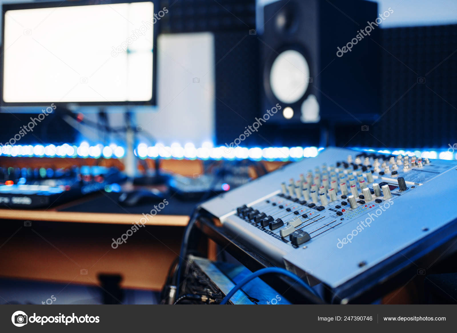 Sound Operator Female Performer Headphones Listens Composition ...