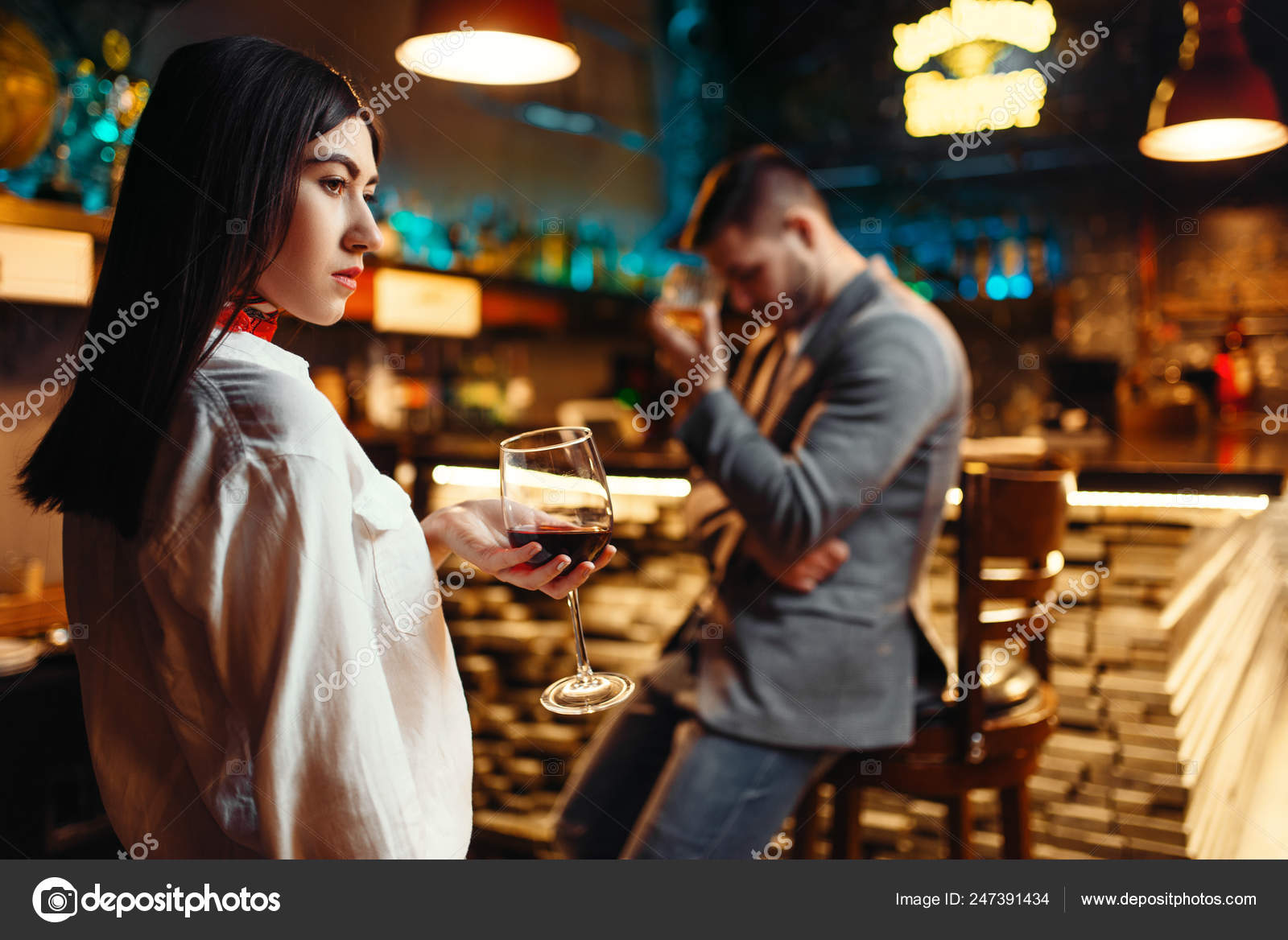 Couple Quarrel Man Woman Clarify Relationship Bar Lovers Pub Husband ...