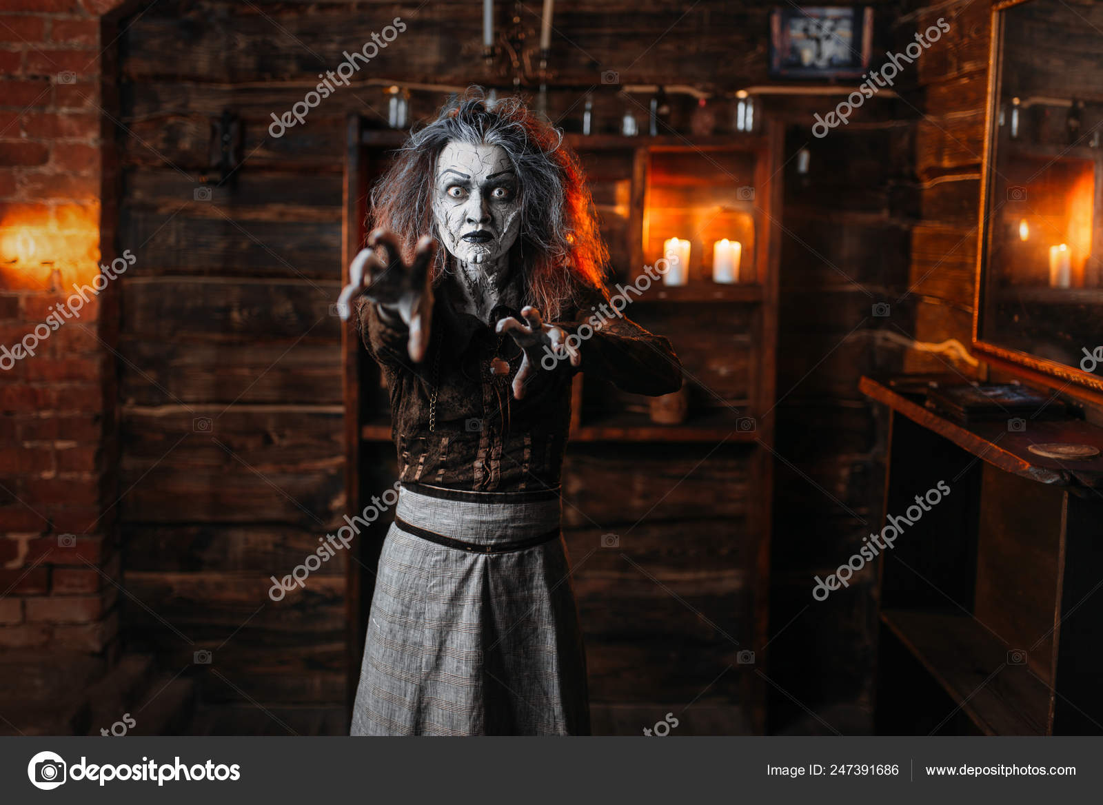 Scary Witch Hands Out Front View Spiritual Seance Female Foreteller ...