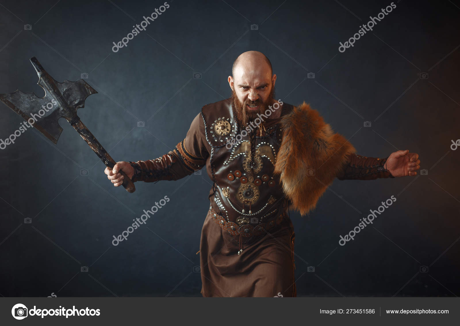 Bearded Viking Axe Enters Battle Barbarian Image Ancient Warrior Smoke ...