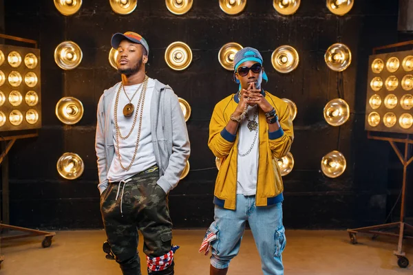 Two African Rappers Sitting Steps Perfomance Stage Spotlights ...