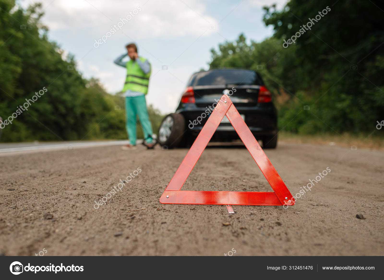 Emergency Stop Sign Car Breakdown Man Calling Tow Truck Background ...