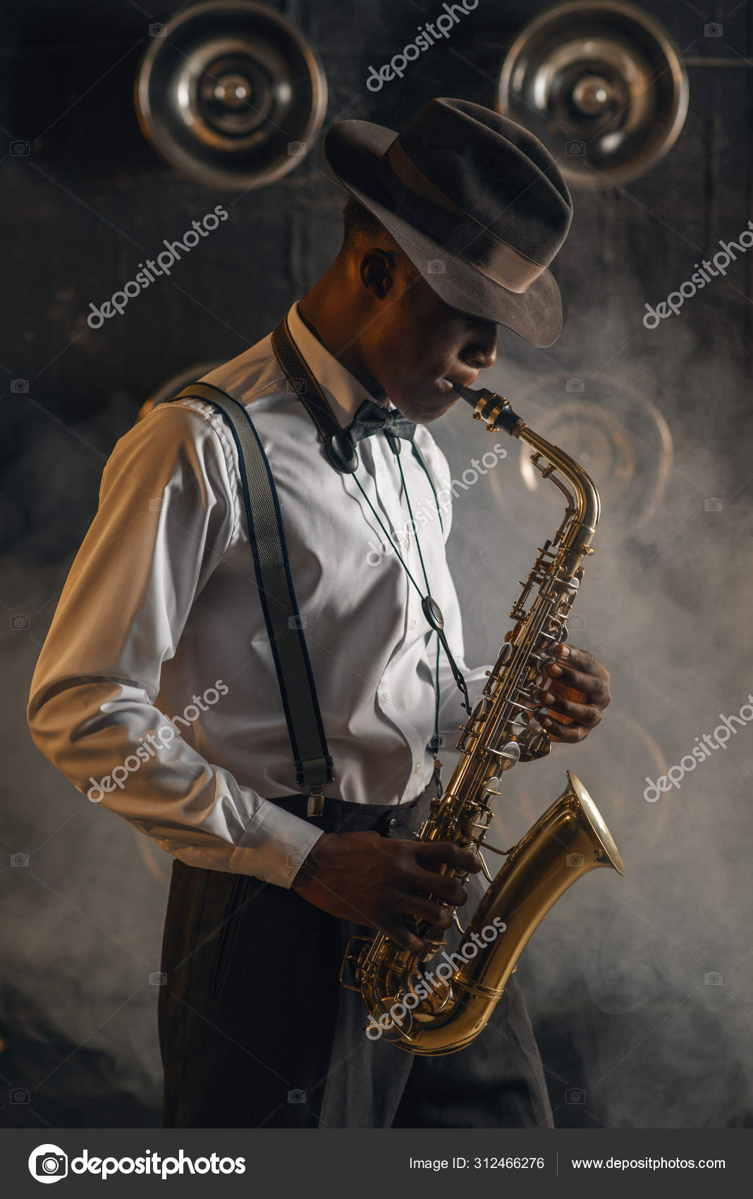 African Jazz Performer Singing Stage Jazzman Preforming Scene ...