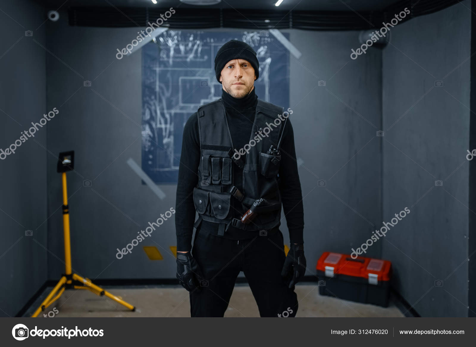 Bank Robbery Robber Black Uniform Vault Plan Background Criminal ...