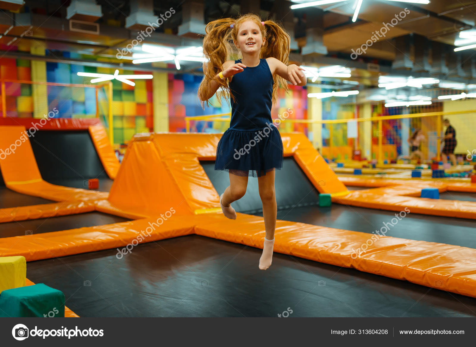 Adorable Little Girl Bouncing Kids Trampoline Playground Entertainment ...