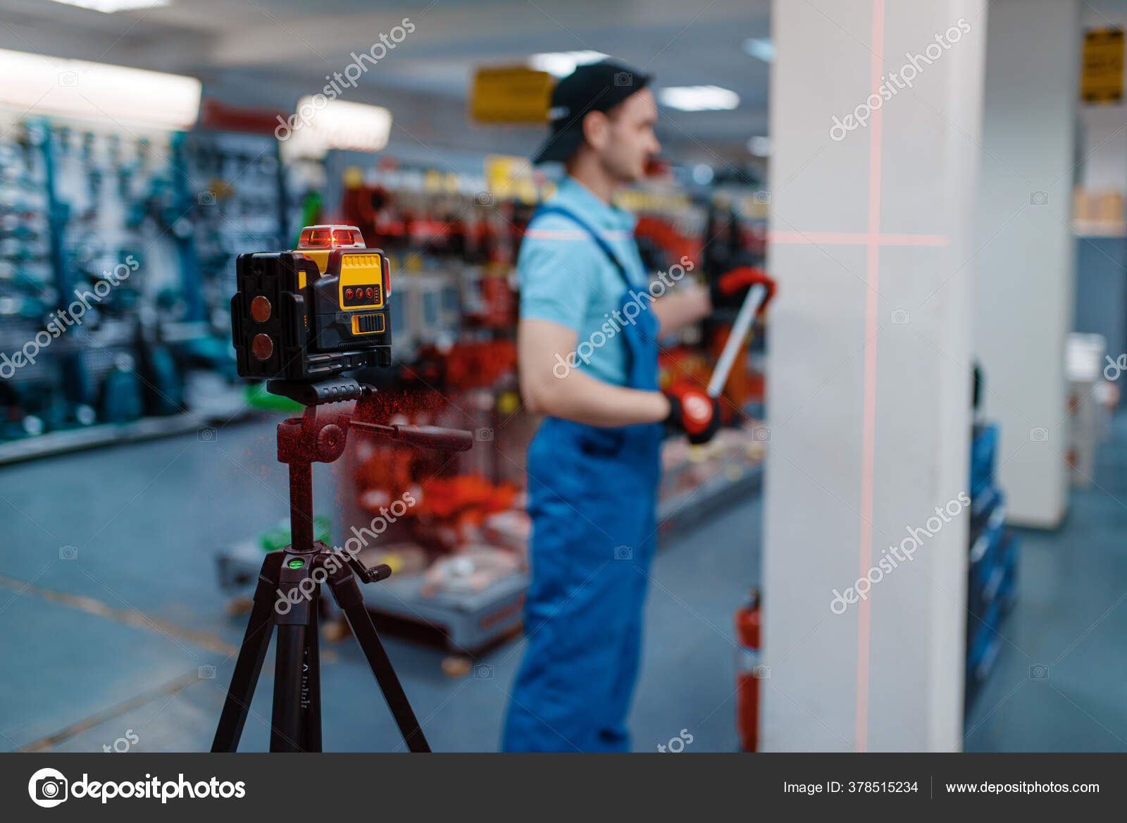 Male Worker Uniform Testing Laser Level Tripod Tool Store Choice ...