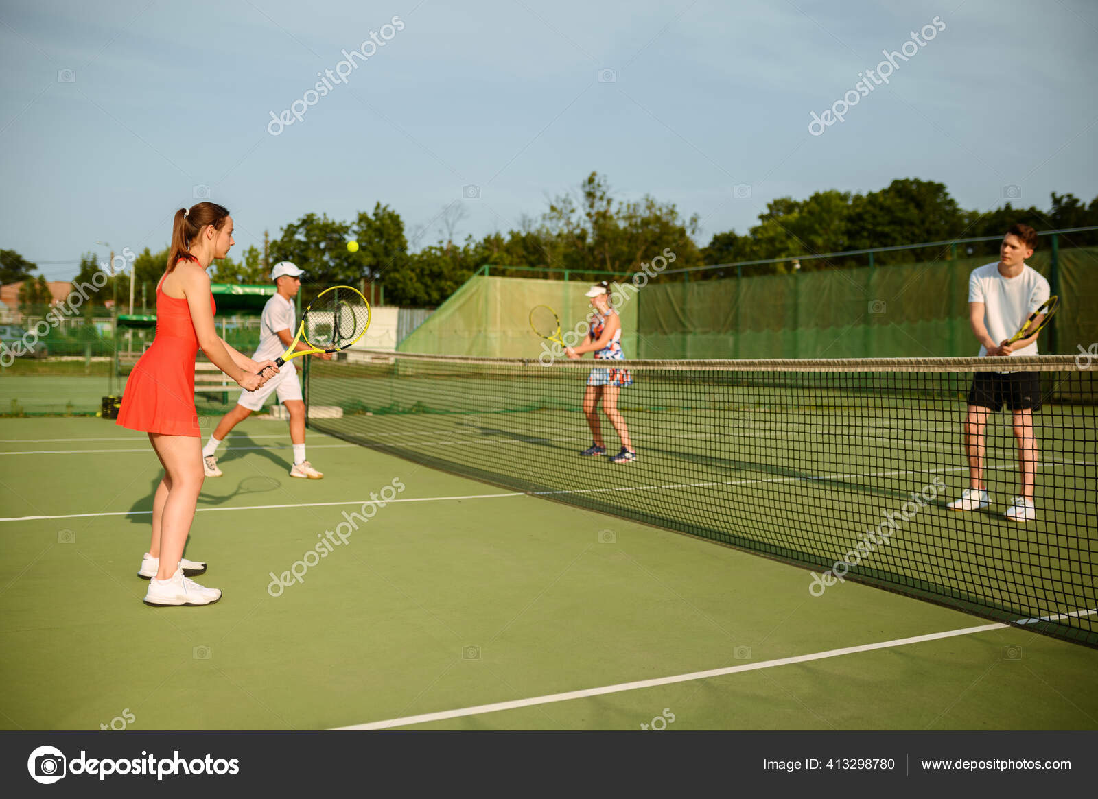 Mixed Doubles Tennis Training Outdoor Court Active Healthy Lifestyle ...