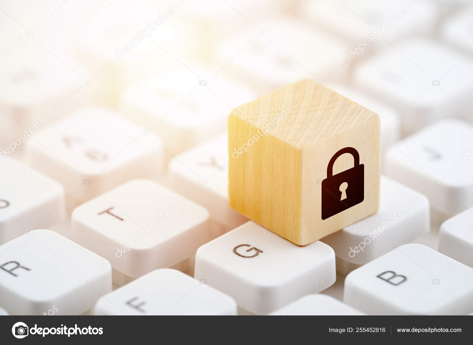 Wooden Block Lock Graphic Computer Keyboard Computer Security Concept ...