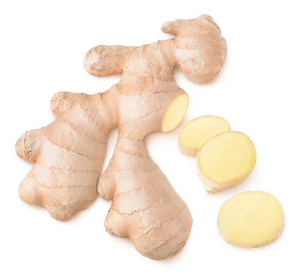 Isolated Ginger One Raw Ginger Root Top View Isolated White — Stock Photo © photomaru #253207080