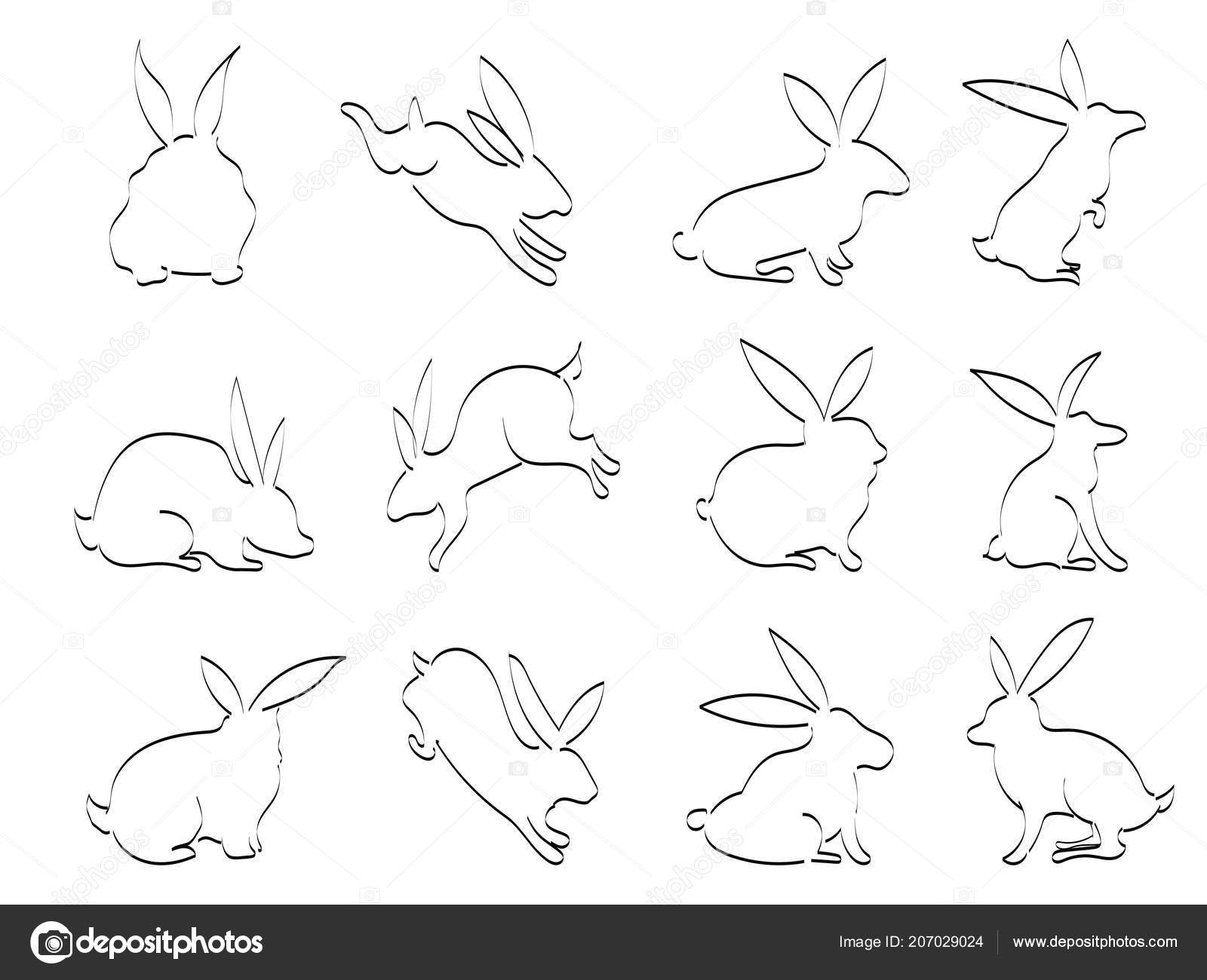 Isolated Doodle Black Rabbit Outline Icons White Background Stock ...