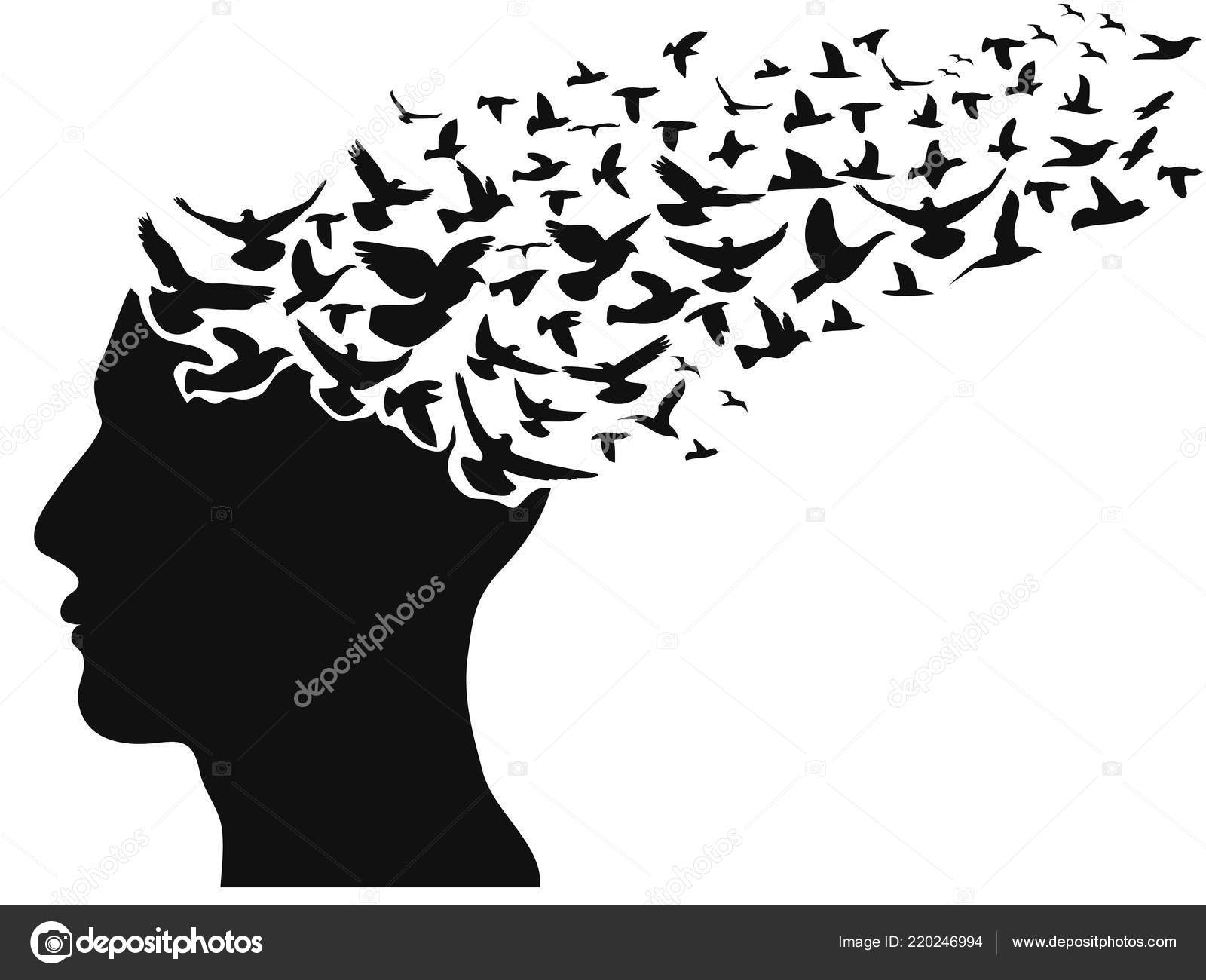 Isolated Birds Flying Human Head White Background Stock Vector Image by ...