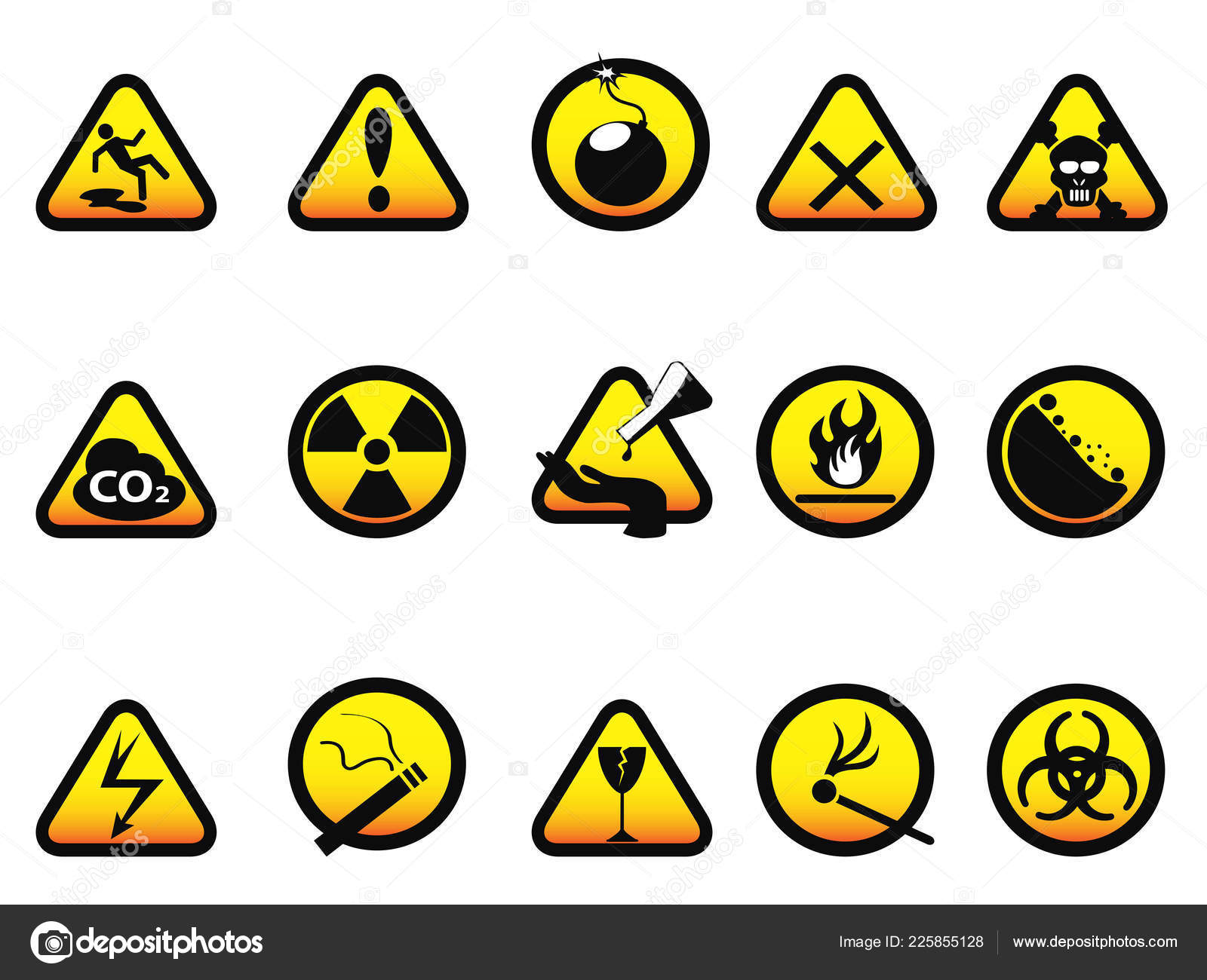 Isolated Color Danger Sign Icons Set White Background Stock Vector ...