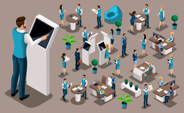 Isometry set 7, bank icons with bank employees, men bank employee ...