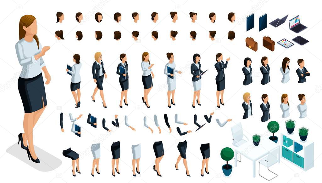 Gran conjunto isom trico de gestos de mano y pie de una mujer, para crear un personaje de mujer ...