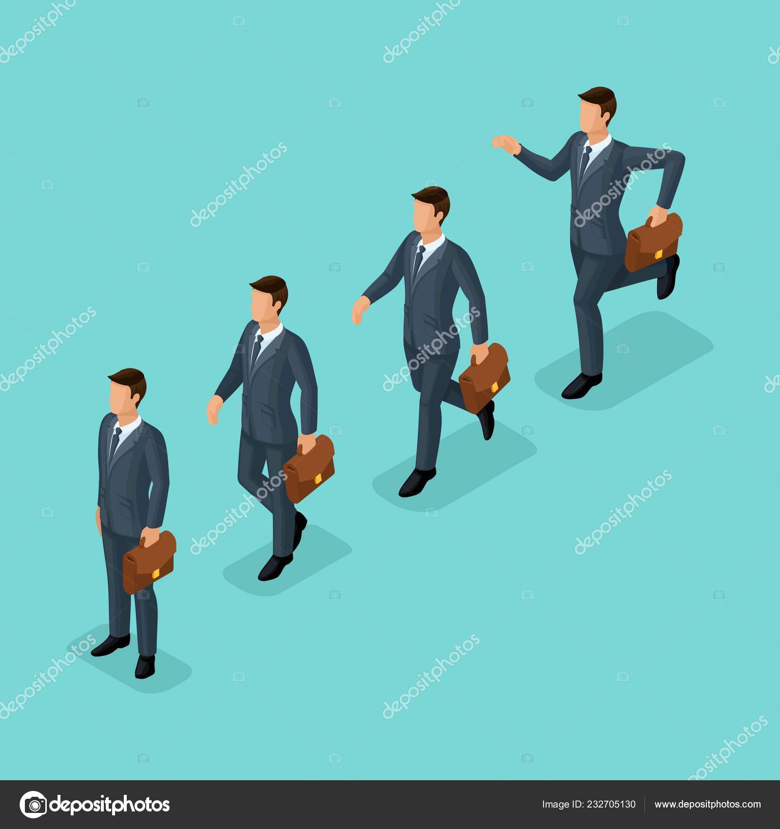 Fashion isometric people vector, 3d businessmen, running, fast step ...
