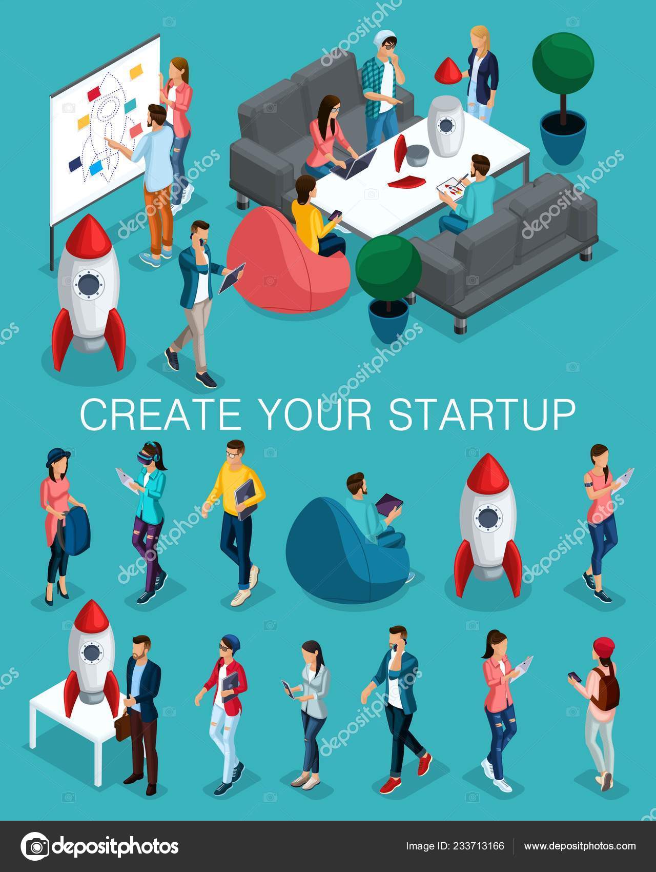 Trendy isometric people, 3d businessman, concept with young people ...