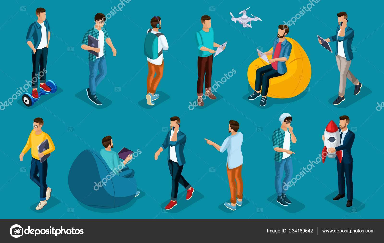 Trendy isometric vector people, 3d person teenagers, modern young ...