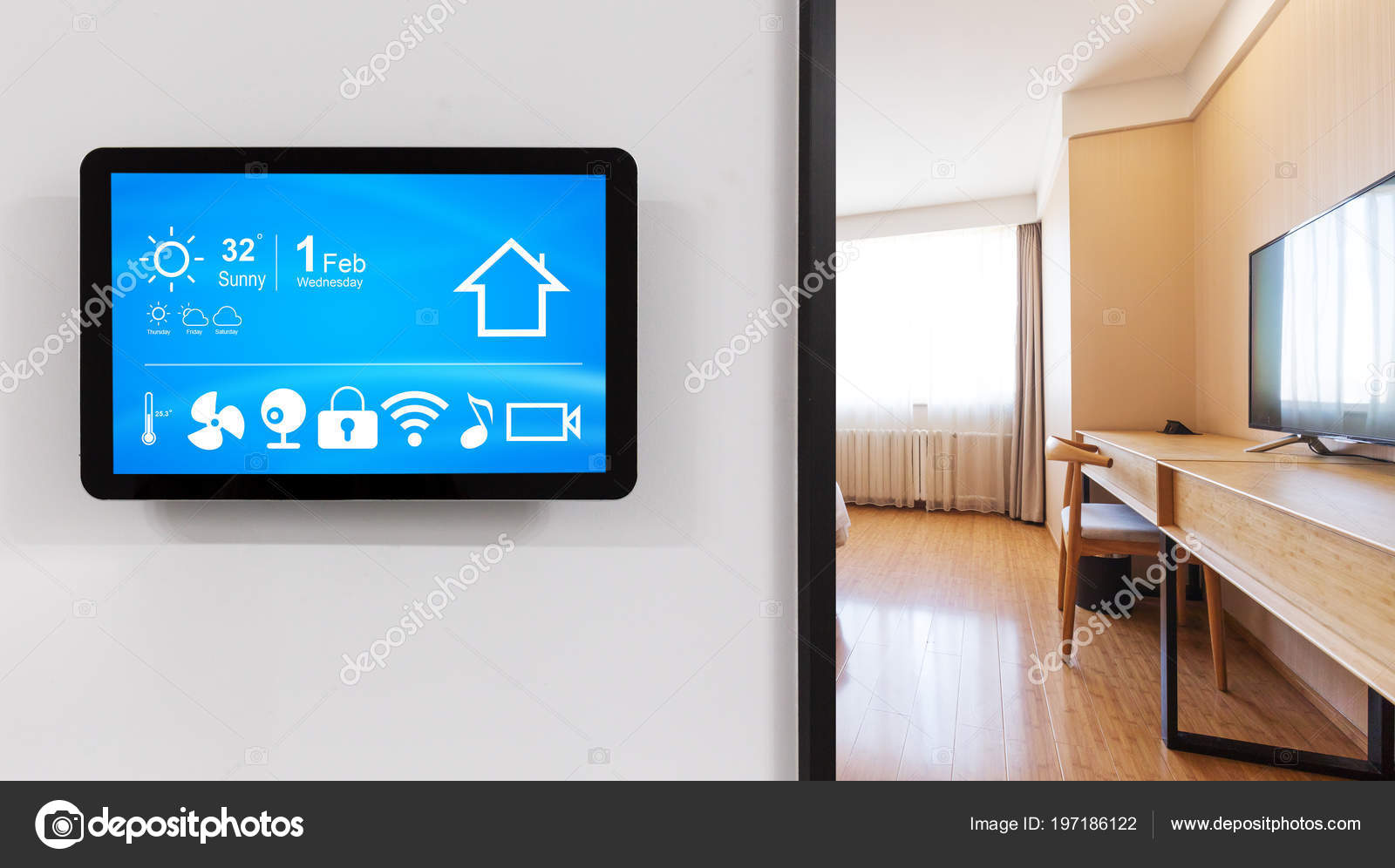 Smart Screen Smart Home Modern Bedroom — Stock Photo © zhudifeng #197186122