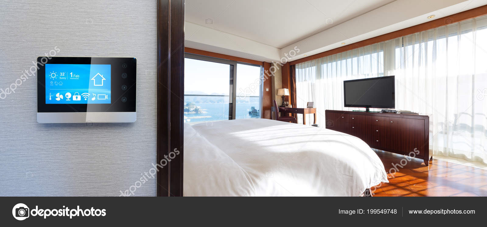 Smart Screen Smart Home Apps Wall Modern Living Room — Stock Photo ...