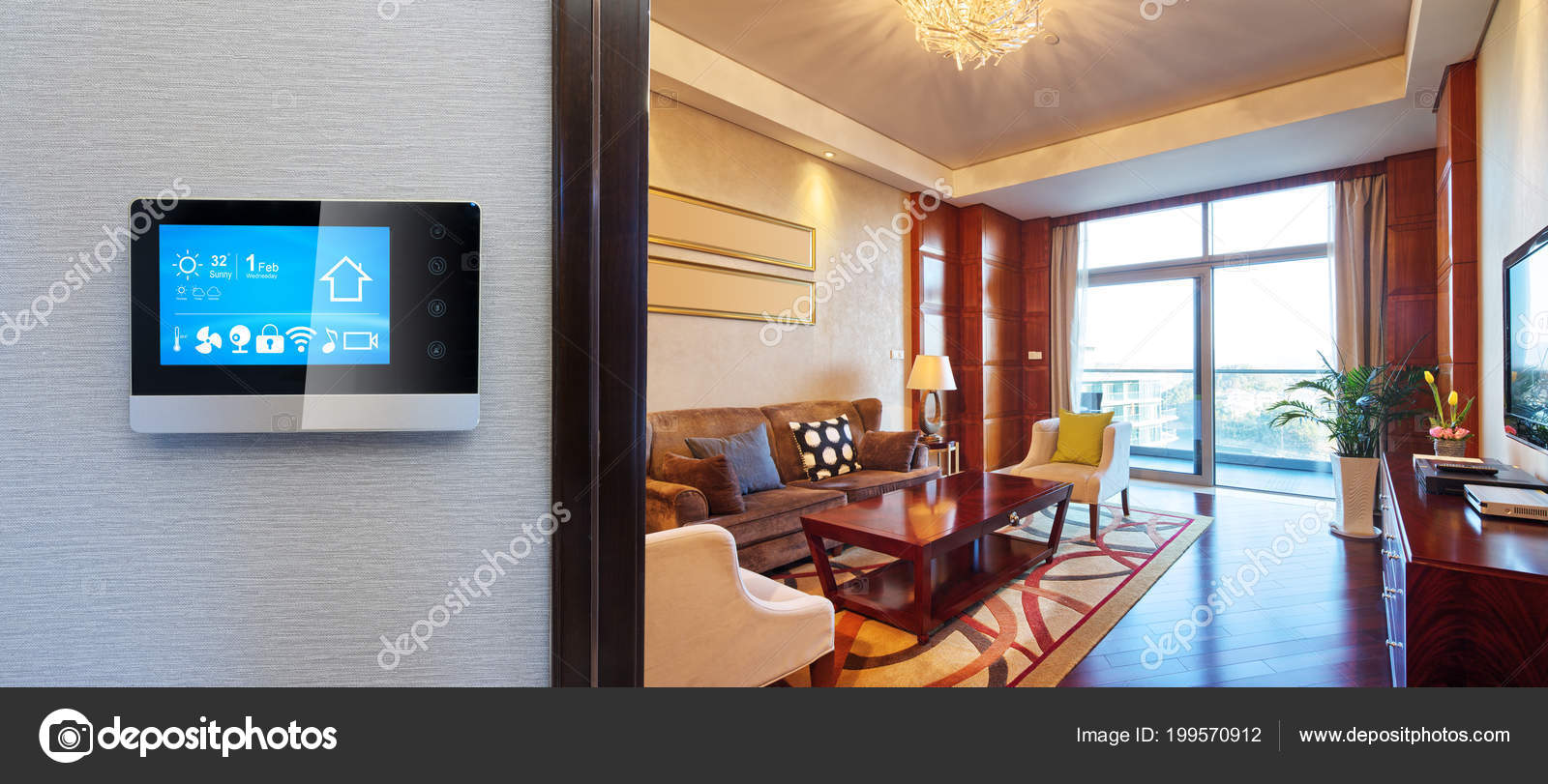 Smart Screen Smart Home Apps Wall Modern Living Room — Stock Photo ...