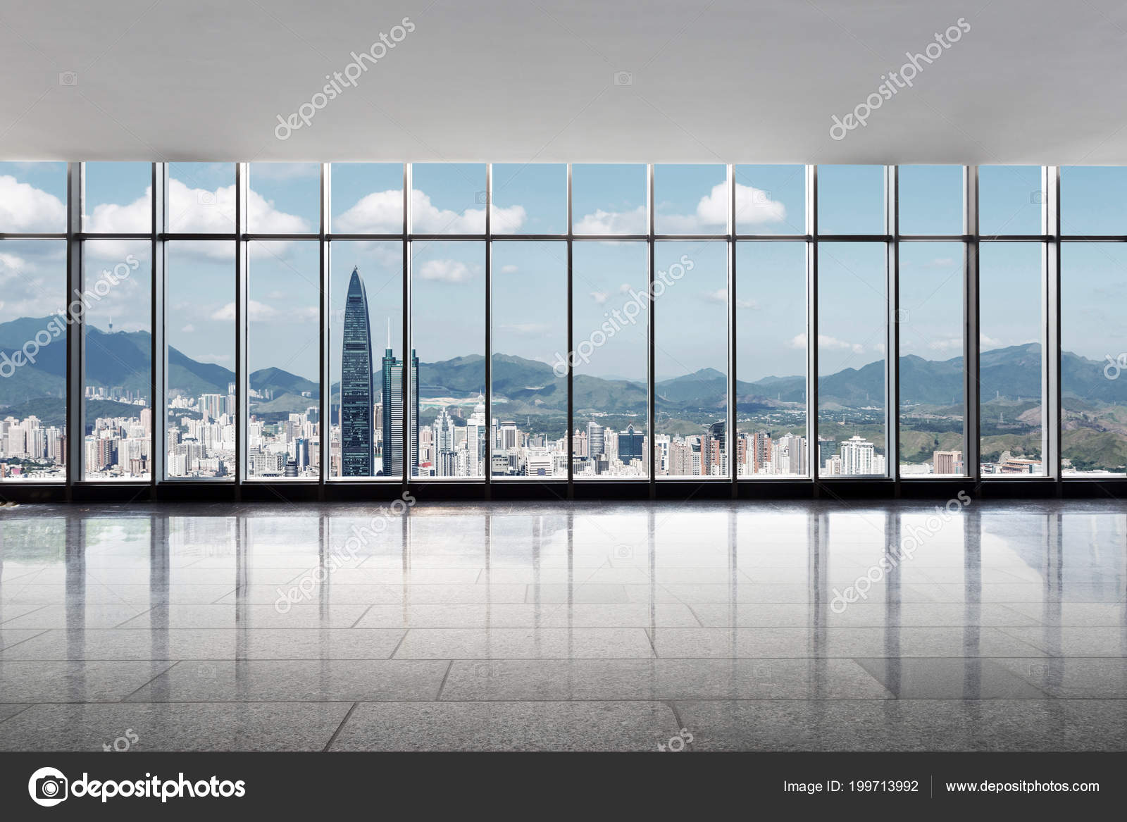 Skyscrapers Modern City Overlooking Perspective Blue Sky Stock Photo by ...