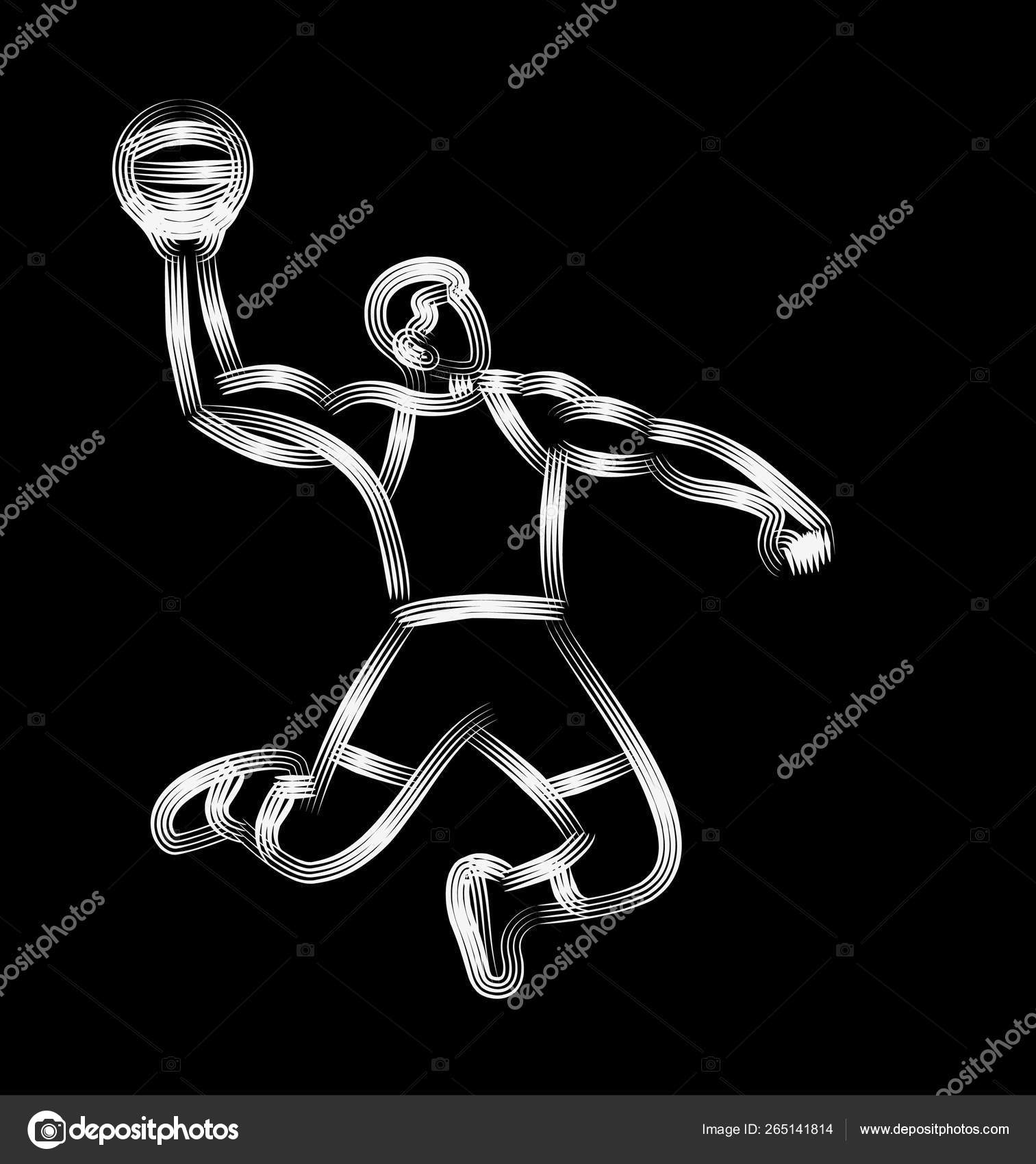 Basketball player jumping dunking in line drawing, vector illust Stock ...