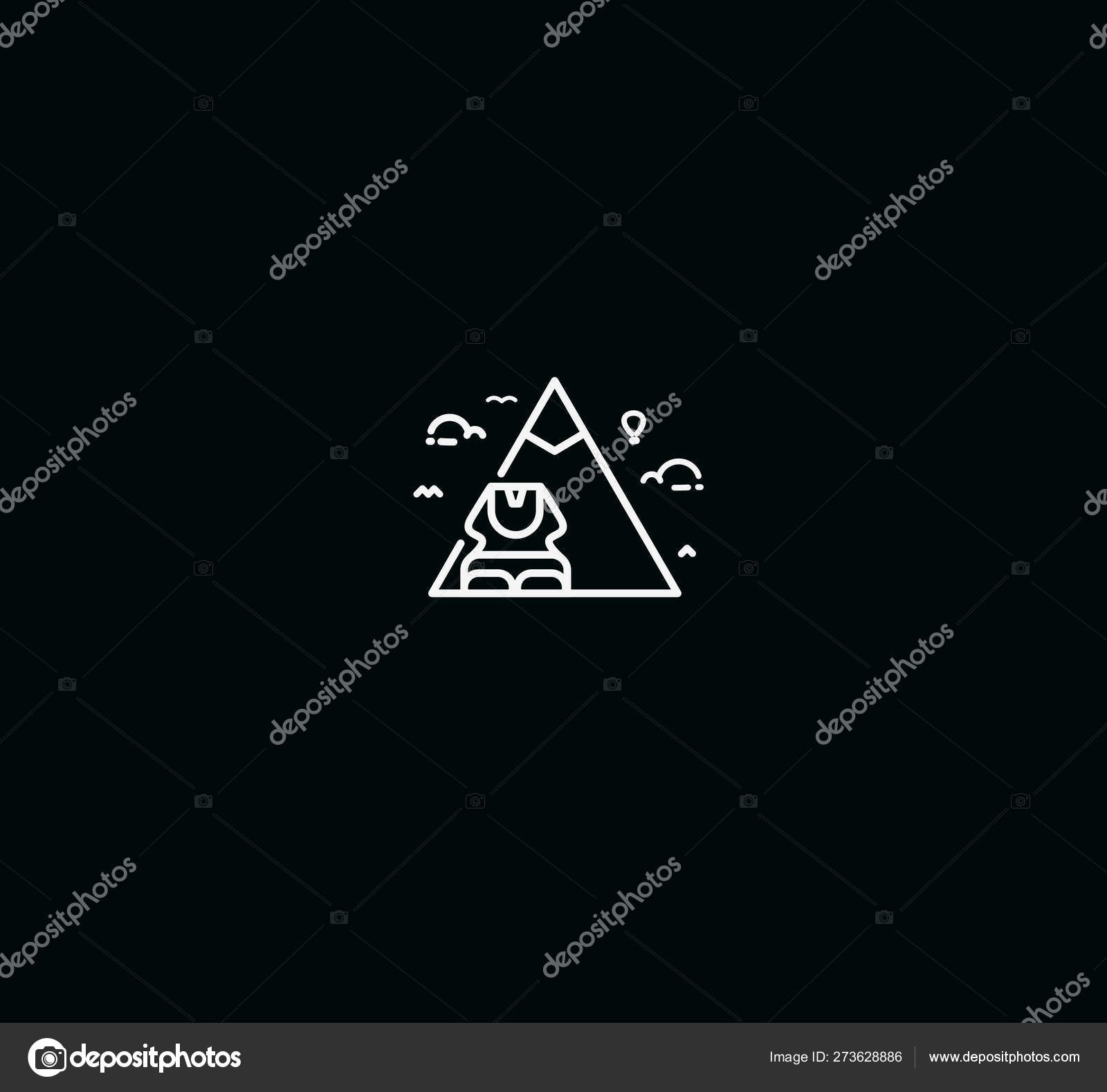 Sfinksen ved Giza og pyramiden. Vektor Flad linje tegning . Stock ...