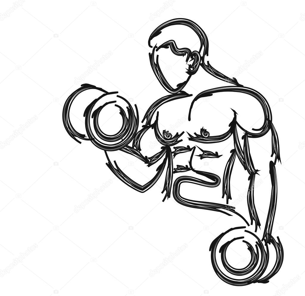Muscular Man Entrenamiento con Barbell Sport y Actividad Línea de arte Dr Vector de stock por ...